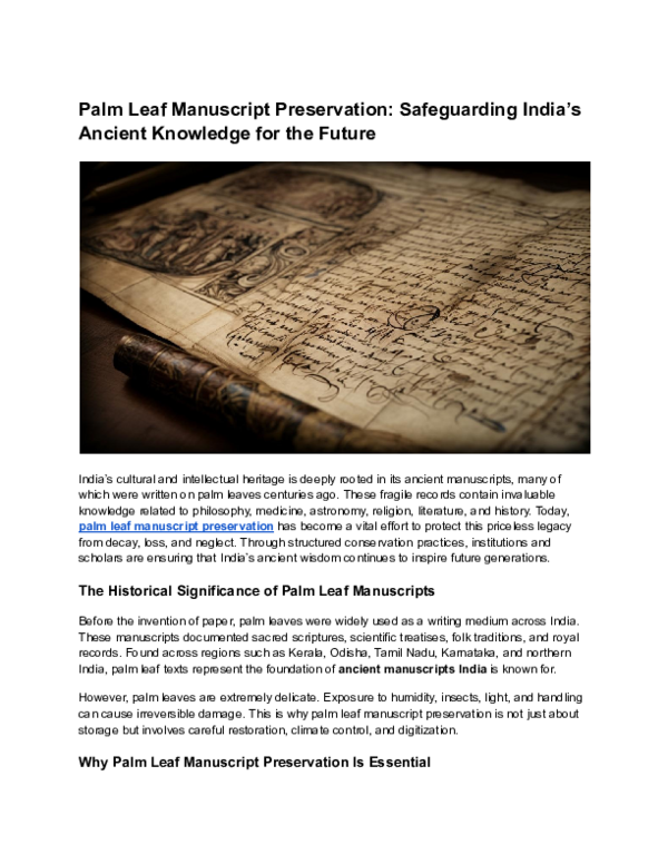 (PDF) Palm Leaf Manuscript Preservation: Safeguarding India's Ancient ...