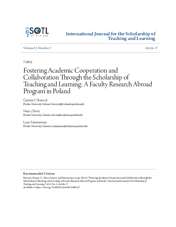 (PDF) Fostering Academic Cooperation and Collaboration Through the ...