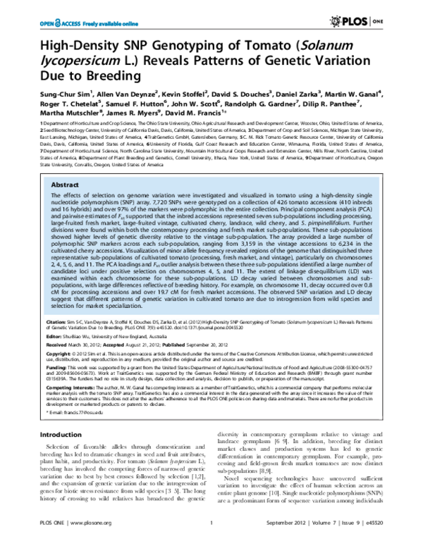 (PDF) High-Density SNP Genotyping of Tomato (Solanum lycopersicum L ...