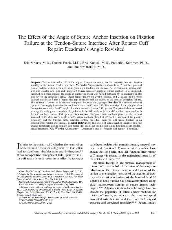 (PDF) The Effect of the Angle of Suture Anchor Insertion on Fixation ...
