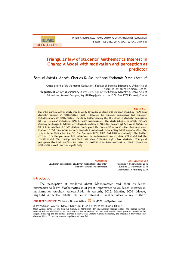 (PDF) Triangular law of students’ Mathematics Interest in Ghana: A ...