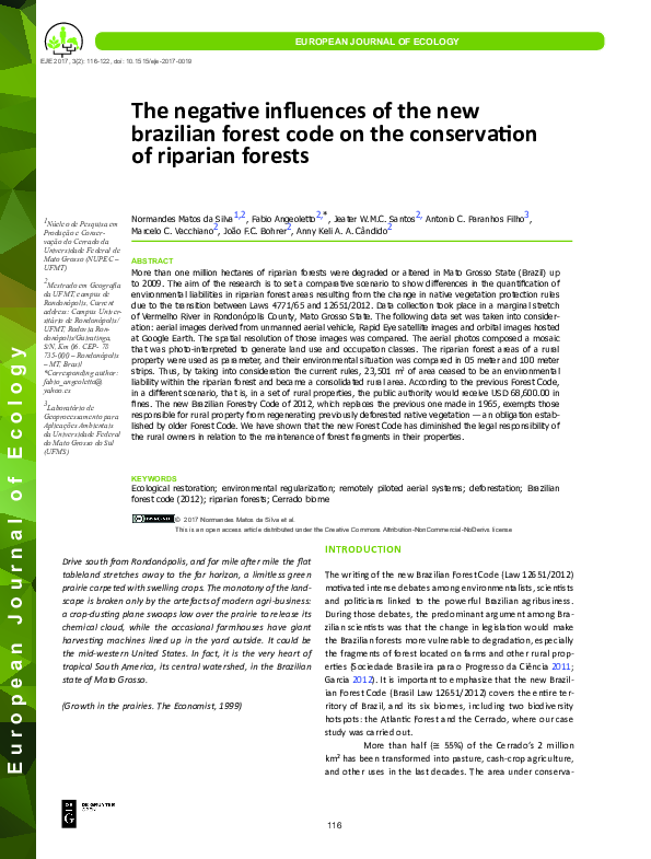 (PDF) The negative influences of the new brazilian forest code on the ...