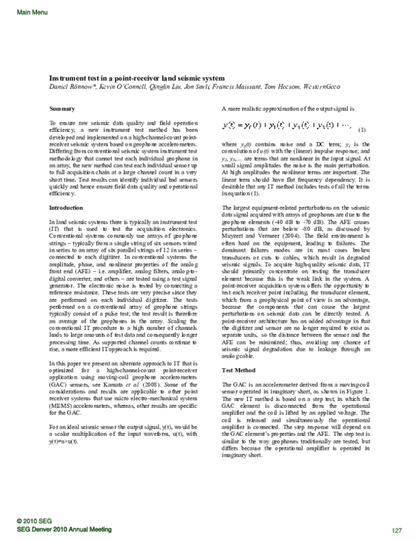 (PDF) Instrument test in a point‐receiver land seismic system