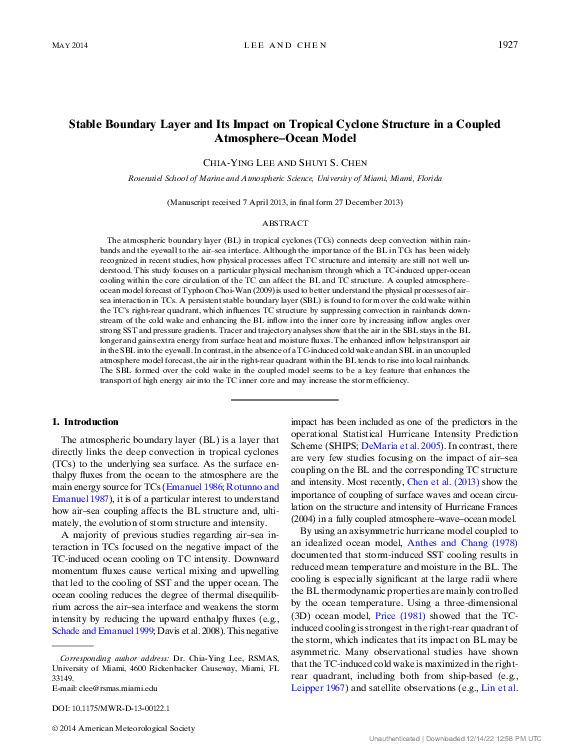 (PDF) Stable Boundary Layer and Its Impact on Tropical Cyclone ...