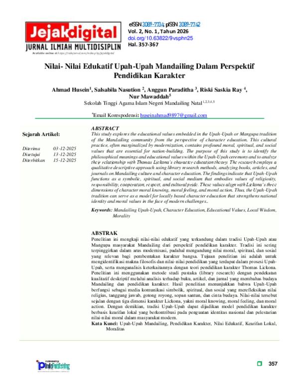 (PDF) Nilai-Nilai Edukatif Upah-Upah Mandailing Dalam Perspektif ...