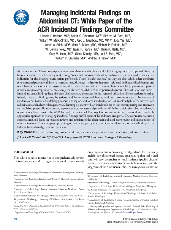 (PDF) Re: “Managing Incidental Findings on Abdominal CT: White Paper of ...