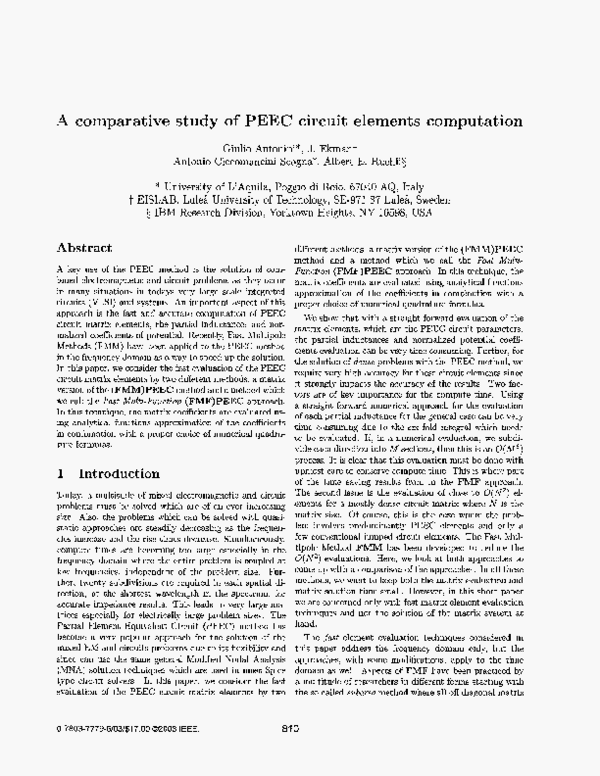 (PDF) A comparative study of PEEC circuit elements computation