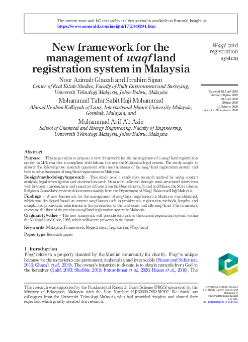 (PDF) New framework for the management of waqf land registration system ...