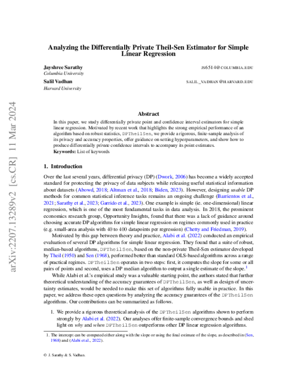(PDF) Analyzing the Differentially Private Theil-Sen Estimator for ...