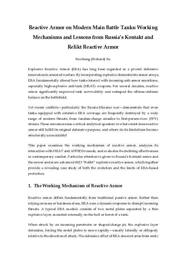 (PDF) Reactive Armor on Modern Main Battle Tanks: Working Mechanisms ...
