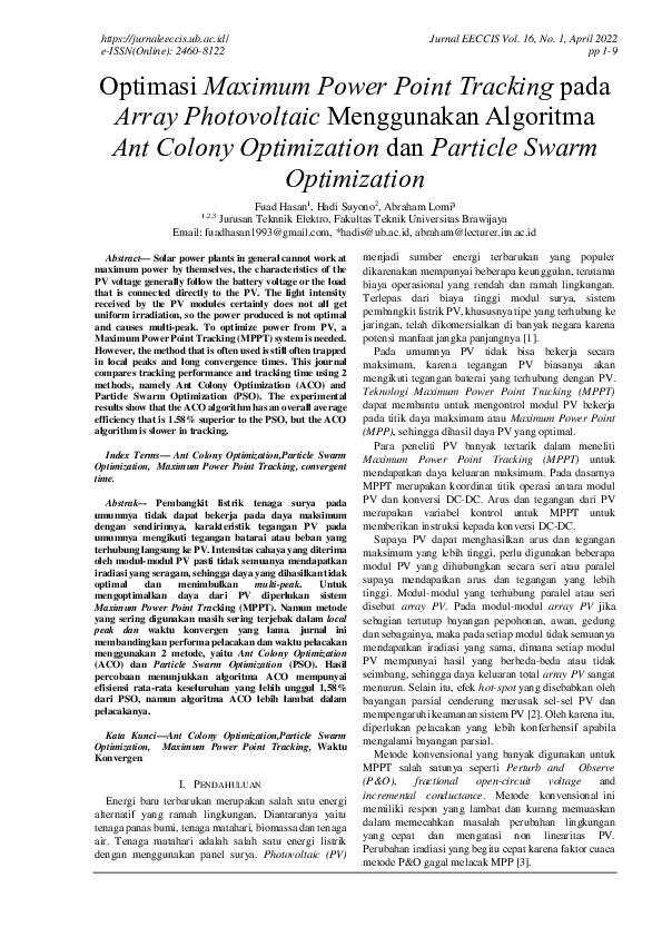 (PDF) Optimasi Maximum Power Point Tracking Pada Array Photovoltaic Menggunakan Algoritma Ant ...