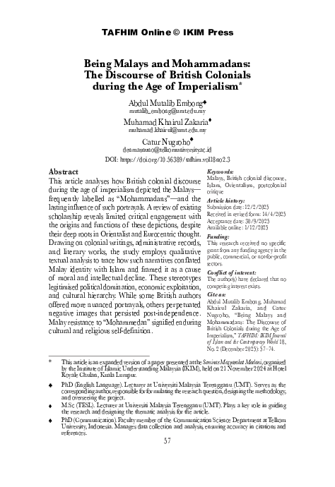 (PDF) Being Malays and Mohammadans: The Discourse of British Colonials ...