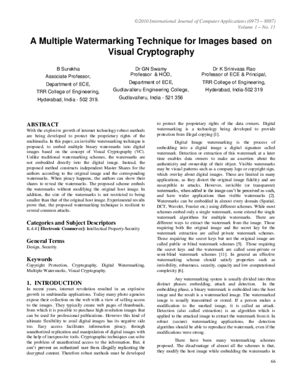 (PDF) A Multiple Watermarking Technique for Images based on Visual ...