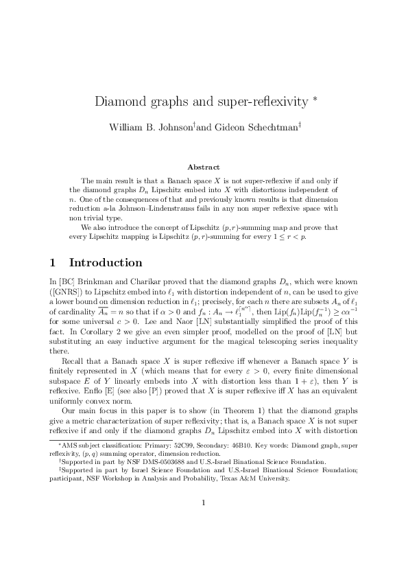 (PDF) Diamond Graphs and Super-Reflexivity