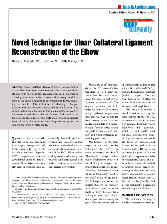 (PDF) Novel Technique for Ulnar Collateral Ligament Reconstruction of ...