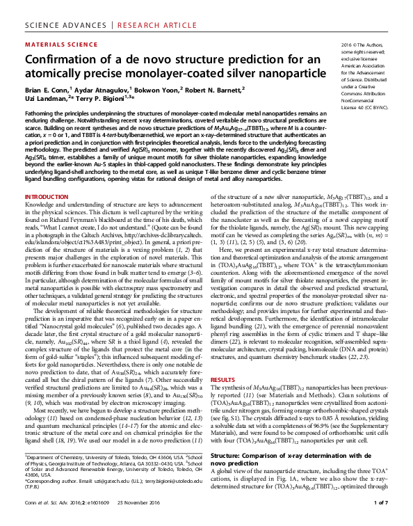 (PDF) Confirmation of a de novo structure prediction for an atomically ...