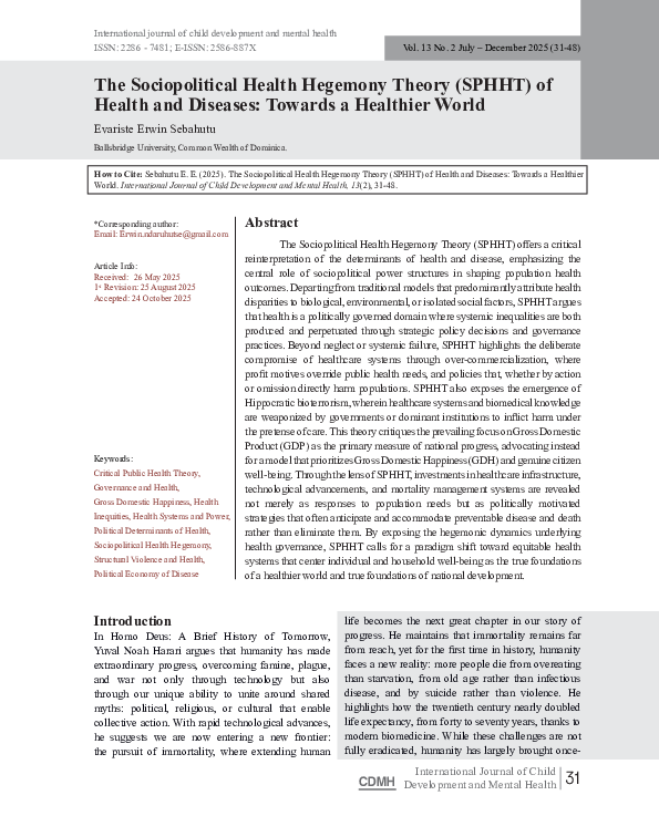 (PDF) The Sociopolitical Health Hegemony Theory (SPHHT) of Health and ...