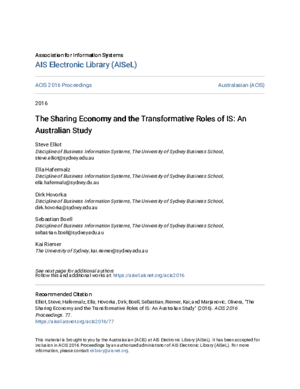 (PDF) The Sharing Economy and the Transformative Roles of IS: An ...