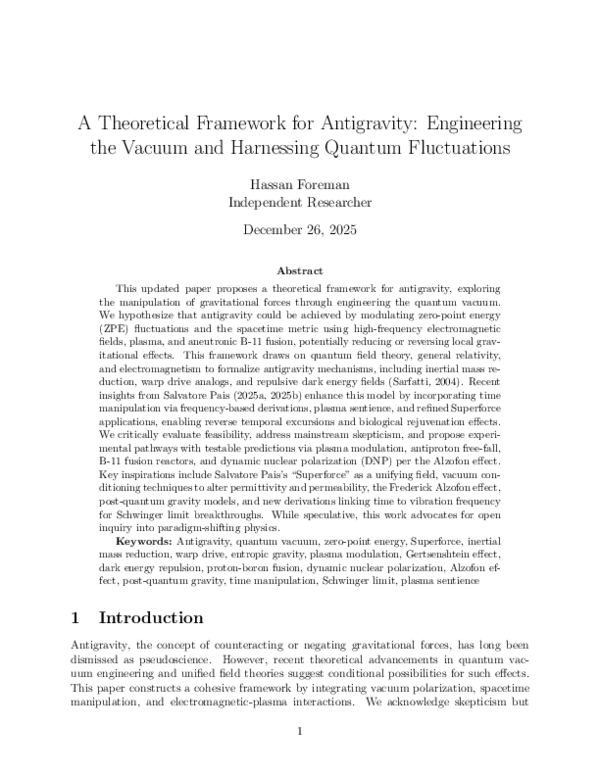 (PDF) A Theoretical Framework for Antigravity: Engineering the Vacuum ...