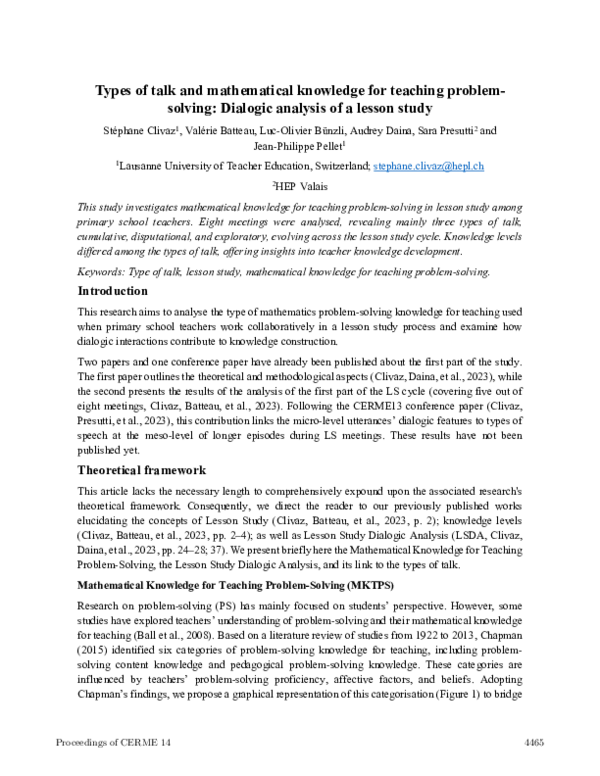 (PDF) Types of talk and mathematical knowledge for teaching ...