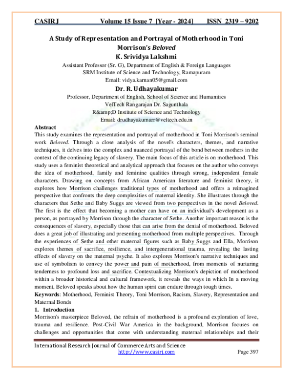 (PDF) A Study of Representation and Portrayal of Motherhood in Toni ...