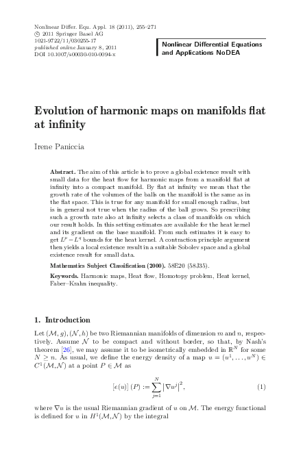 (PDF) Evolution of harmonic maps on manifolds flat at infinity