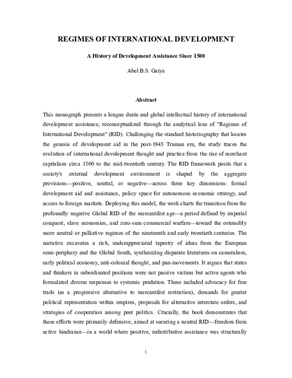 (PDF) Regimes of International Development: A History of Development ...
