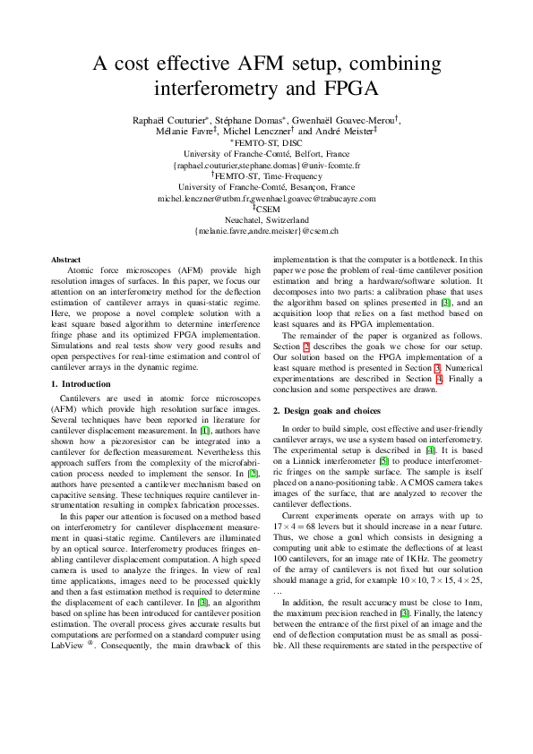 (PDF) A cost effective AFM setup, combining interferometry and FPGA