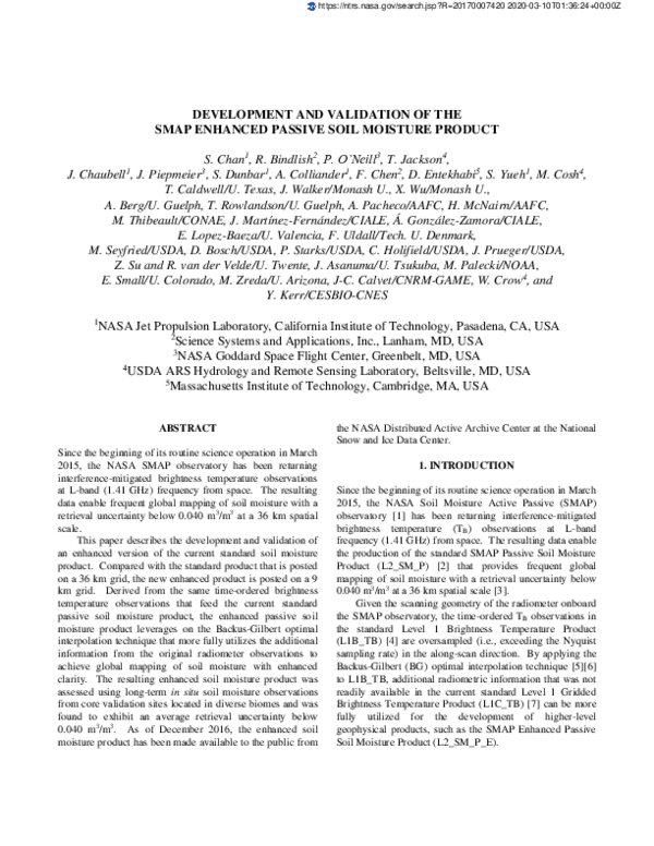 (PDF) Development and validation of the SMAP enhanced passive soil ...