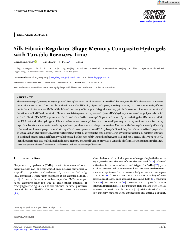 (PDF) Silk Fibroin-Regulated Shape Memory Composite Hydrogels with ...