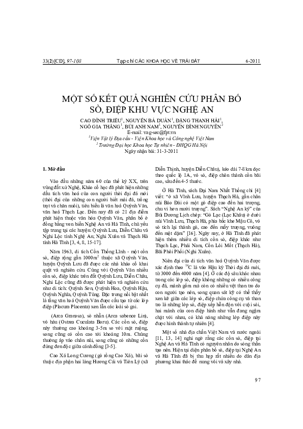 (PDF) Một Số Kết Quả Nghiên Cứu Phân Bố Sò, Điệp Khu Vực Nghệ an