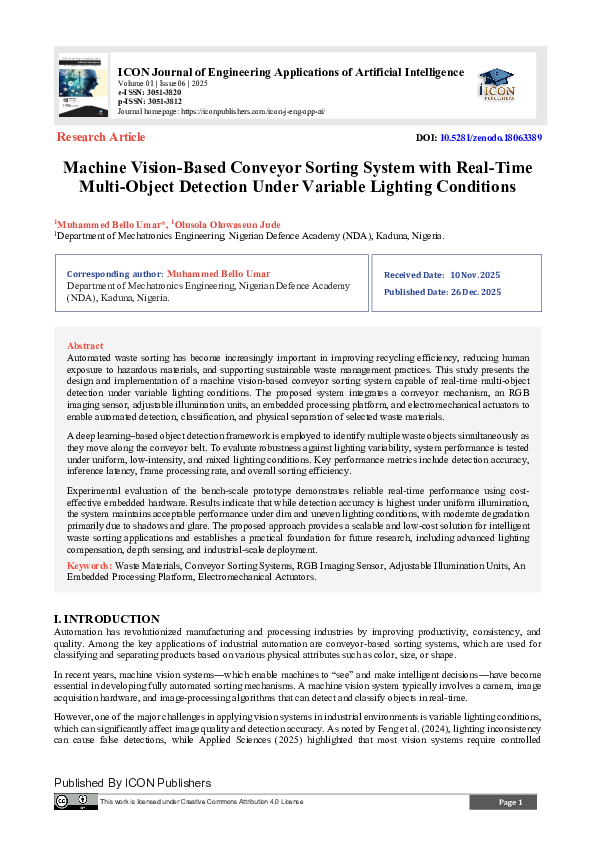 (PDF) Machine Vision-Based Conveyor Sorting System with Real-Time Multi ...