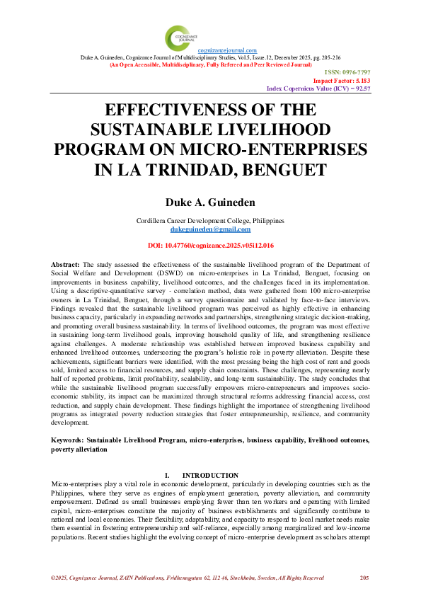(PDF) EFFECTIVENESS OF THE SUSTAINABLE LIVELIHOOD PROGRAM ON MICRO ...