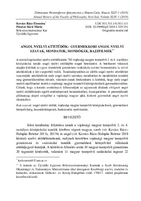 (PDF) Angol Nyelvi Attitűdök: Gyermekkori Angol Nyelvi Szavak, Mondatok ...