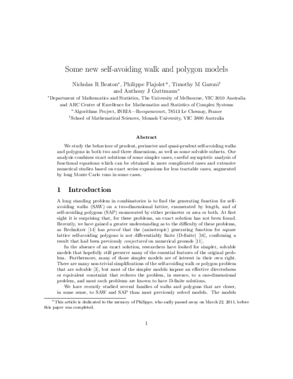 (PDF) Some New Self-avoiding Walk and Polygon Models