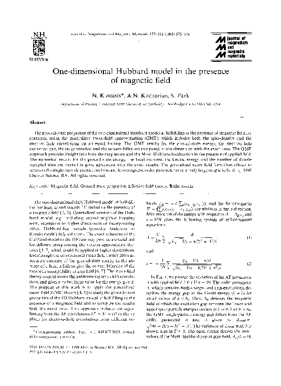 (PDF) One-dimensional Hubbard model in the presence of magnetic field