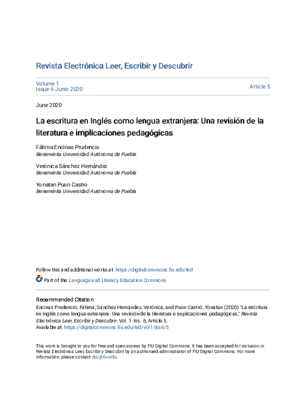 (PDF) La Escritura En Inglés Como Lengua Extranjera: Una Revisión De La ...