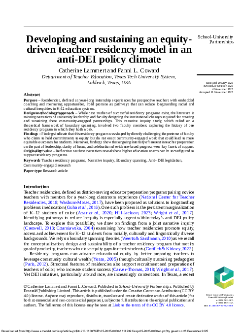 (PDF) Developing and sustaining an equitydriven teacher residency model ...