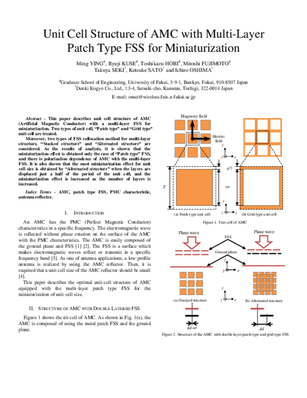 (PDF) Unit cell structure of AMC with multi-layer Patch type FSS for ...