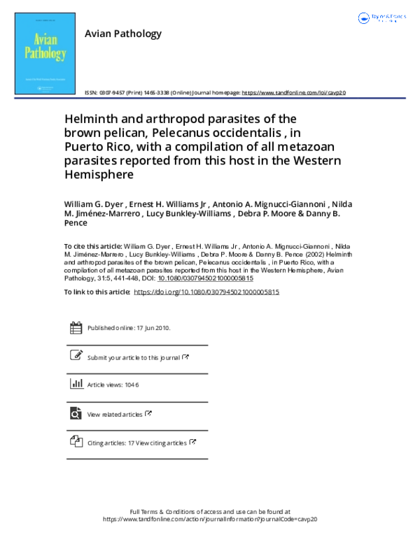 (PDF) Helminth and arthropod parasites of the brown pelican, Pelecanus ...
