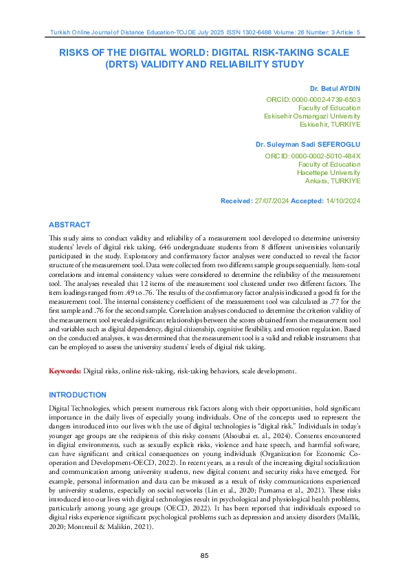 (PDF) RISKS OF THE DIGITAL WORLD: DIGITAL RISK-TAKING SCALE (DRTS ...