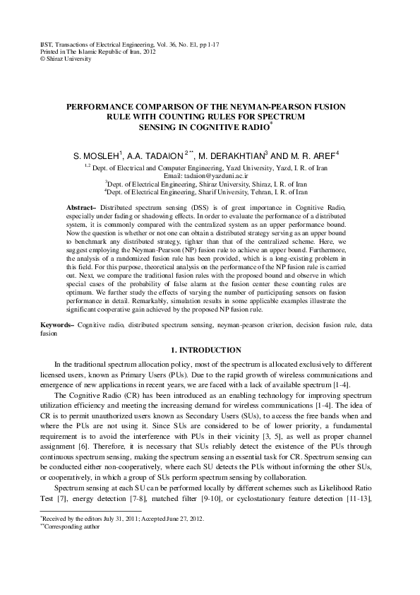 (PDF) Performance Comparison of the Neyman-Pearson Fusion Rule with ...