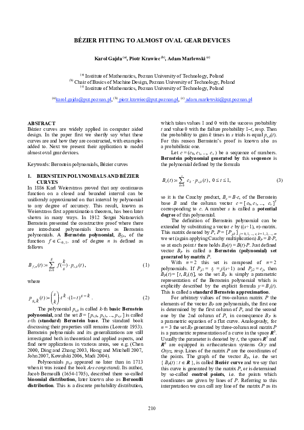 (PDF) Bezier fitting to almost oval gear devices