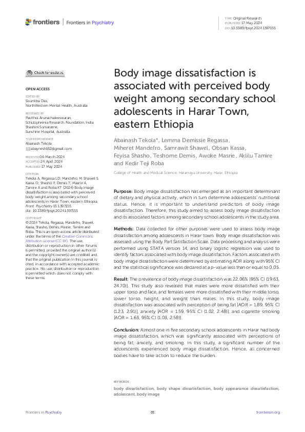 (PDF) Body image dissatisfaction is associated with perceived body ...