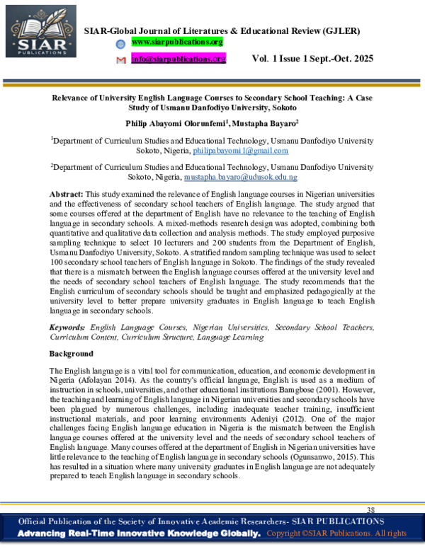 (PDF) Relevance of University English Language Courses to Secondary ...