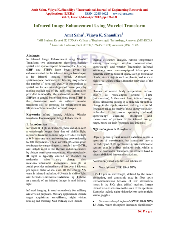 (PDF) Infrared Image Enhancement Using Wavelet Transform