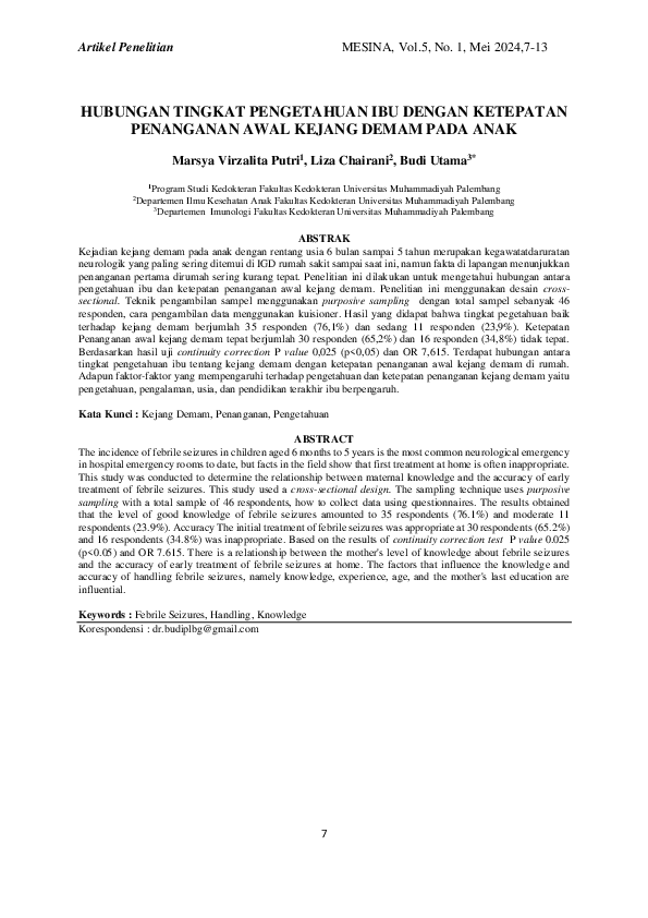 (PDF) Hubungan Tingkat Pengetahuan Ibu Dengan Ketepatan Penanganan Awal ...