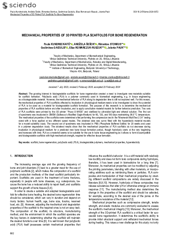(PDF) Mechanical Properties of 3D Printed PLA Scaffolds for Bone ...