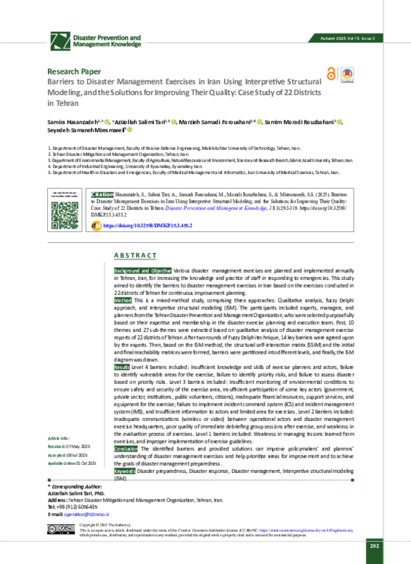 (PDF) Barriers to Disaster Management Exercises in Iran Using ...