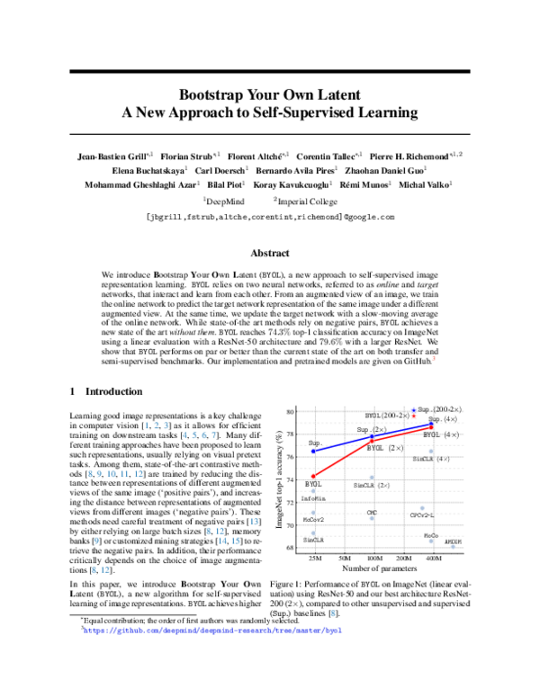 (PDF) Bootstrap Your Own Latent A New Approach to Self-Supervised Learning